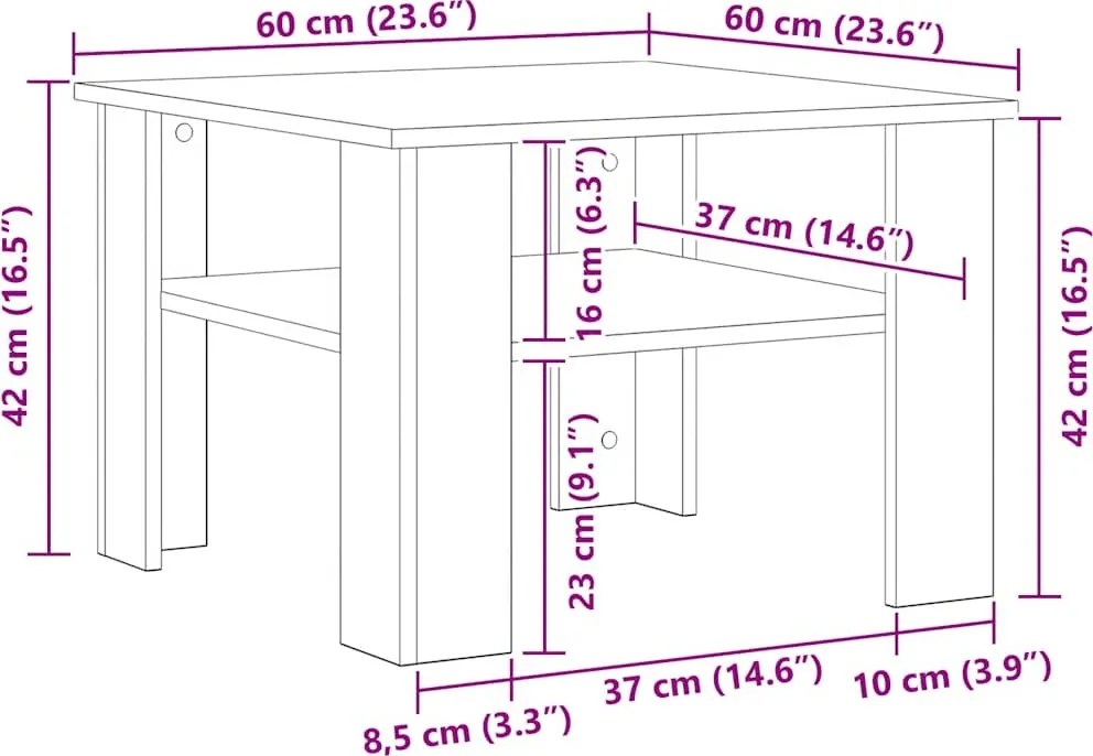 vidaXL Konferenční stolek 60 x 60 x 42 cm dřevotříska [800215] Barva: bílá s vysokým leskem