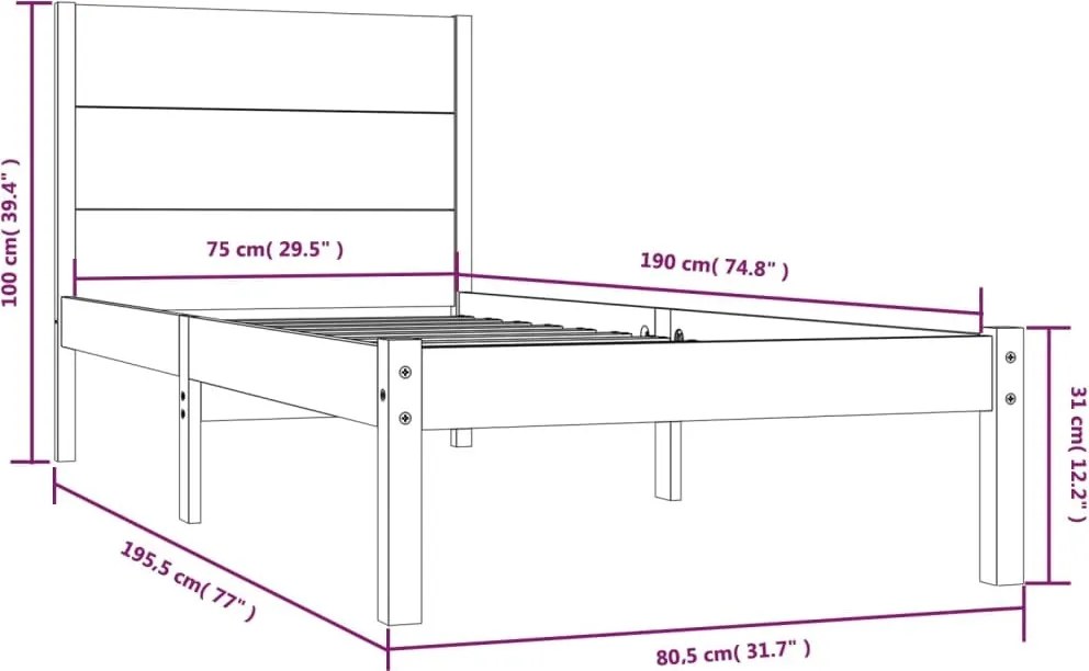 vidaXL Rám postele masivní dřevo 75 x 190 cm Small Single [3104115] Barva: Černá