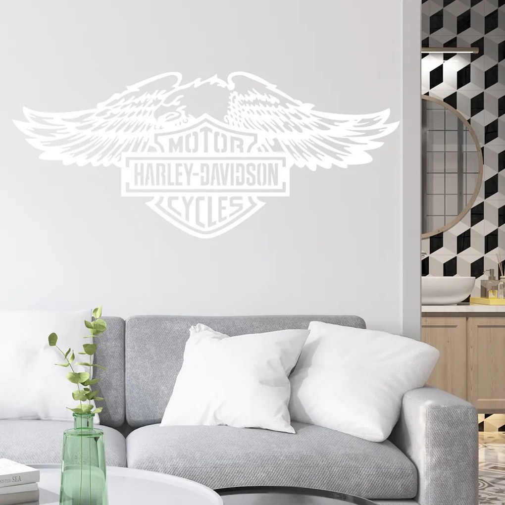 Živá Zeď Samolepka na zeď Harley Davidson orel Barva: bílá, Velikost: 80 x 34 cm