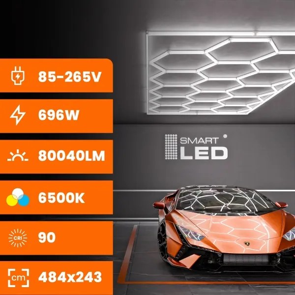 LED Stropní svítidlo LED/696W/85-265V 6500K 484x243 cm CRI 90 IP44 bílá