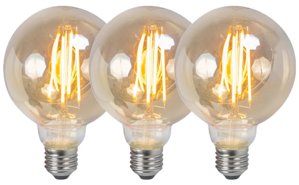 Sada 3 stmívatelných LED žárovek E27 G95 kouřových 5W 380lm 2200K