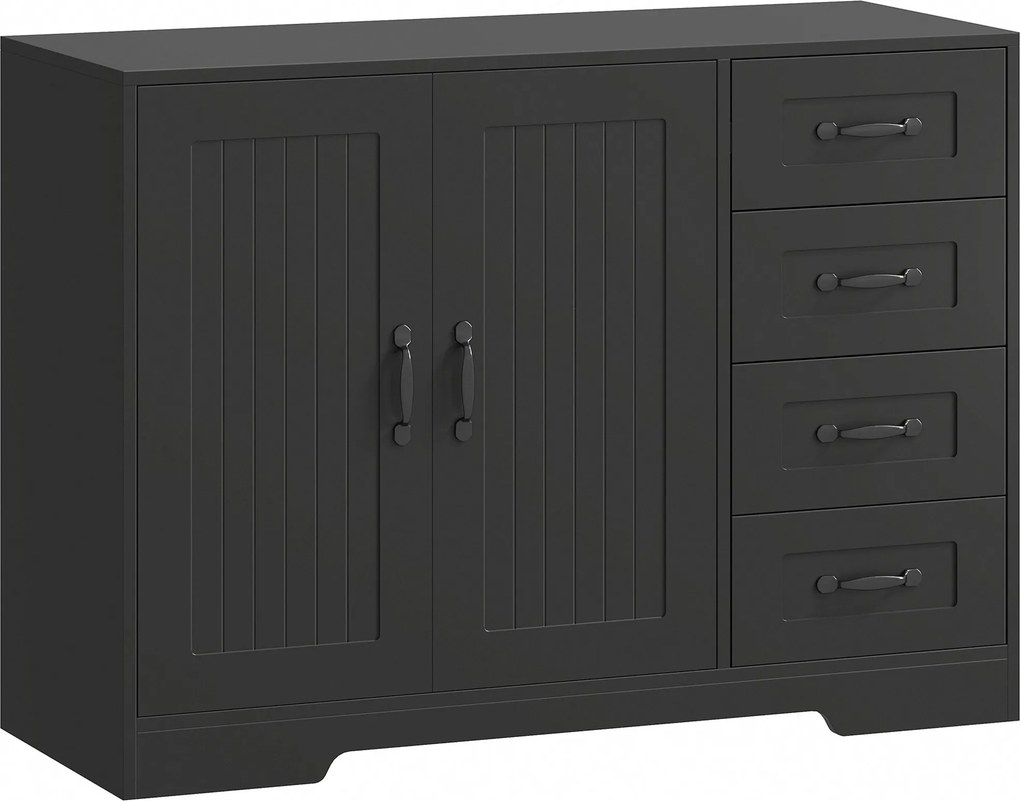 HOMCOM Sideboard, komoda, moderní styl, 4 zásuvky, 1 skříňka, 105 x 40 x 76 cm, černá