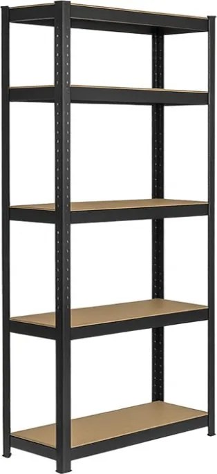Regál 180x90x40 cm lakovaný 5-policový, nosnost 875 kg - černý - 2ks