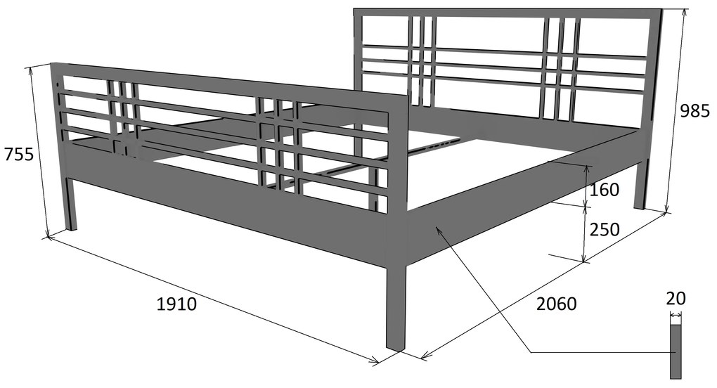 Nábytek ATIKA s.r.o. Kovová postel CROSS Povrchová úprava: stříbrná RAL 9006, Rozměr: 180 x 200 cm