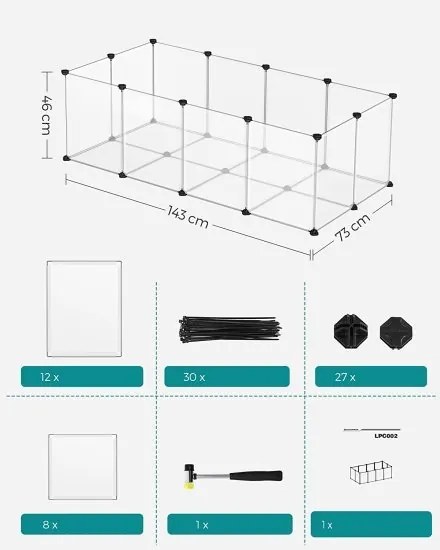 Ohrádka pro malá zvířata z průhledného plastu BEN, 143x71x47cm, transparentní SongmicsHome