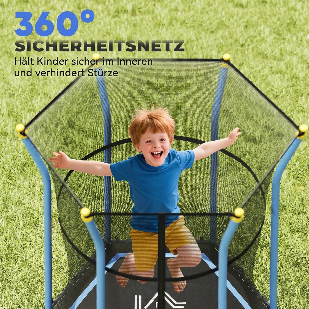 HOMCOM Dětská trampolína Ø163,5 cm, vnitřní trampolína s bezpečnostním síťovým krytem okraje gumové lano, dětská trampolína do 50 kg, pro děti 3-10 l…