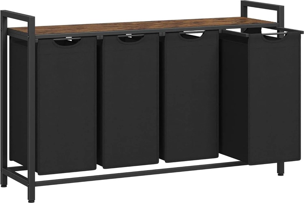 Koš na prádlo, 4 přihrádky, koš na prádlo 116×33×72 cm, černý a rustikální hnědý