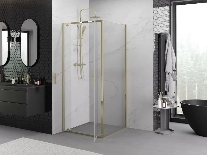 Mexen Exo, výklopná sprchová kabina, dveře 120 cm + boční stěna 120 cm, transparentní sklo, zlatá, 8182-120-120-50-00
