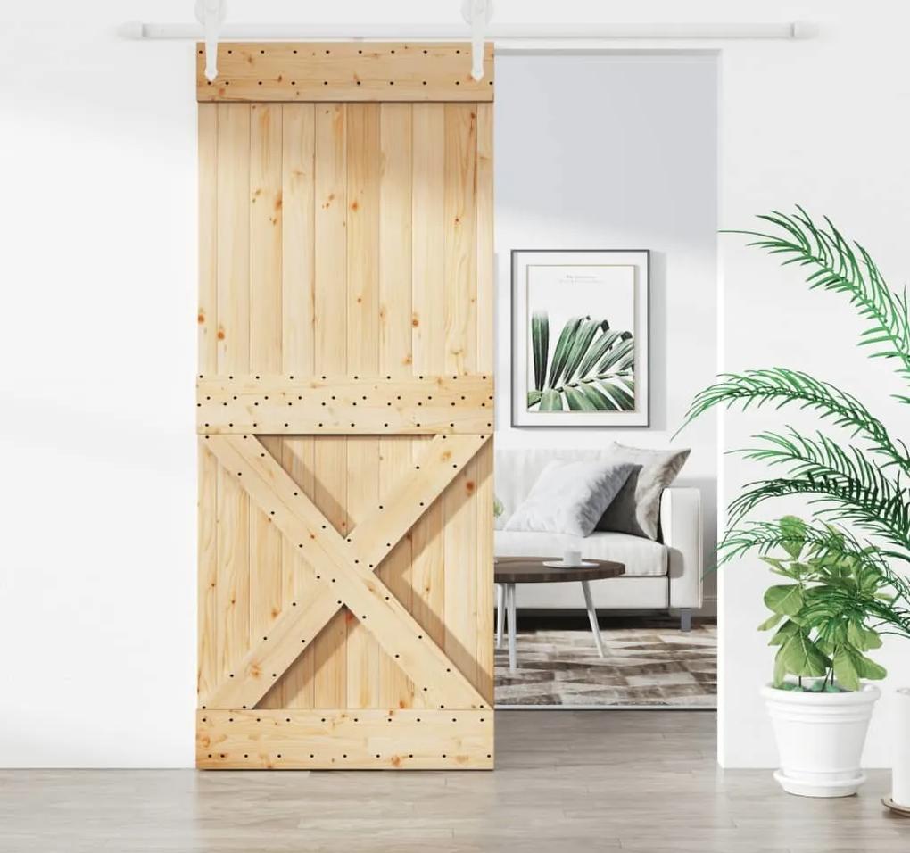 vidaXL Posuvné dveře s kováním 100 x 210 cm masivní borové dřevo [3203253]