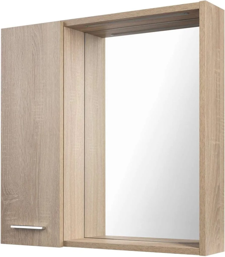 Aqualine Zoja - Zrcadlová skříňka s LED osvětlením, 60x60x14 cm, 1 dvířka, levá, dub platin 45027S