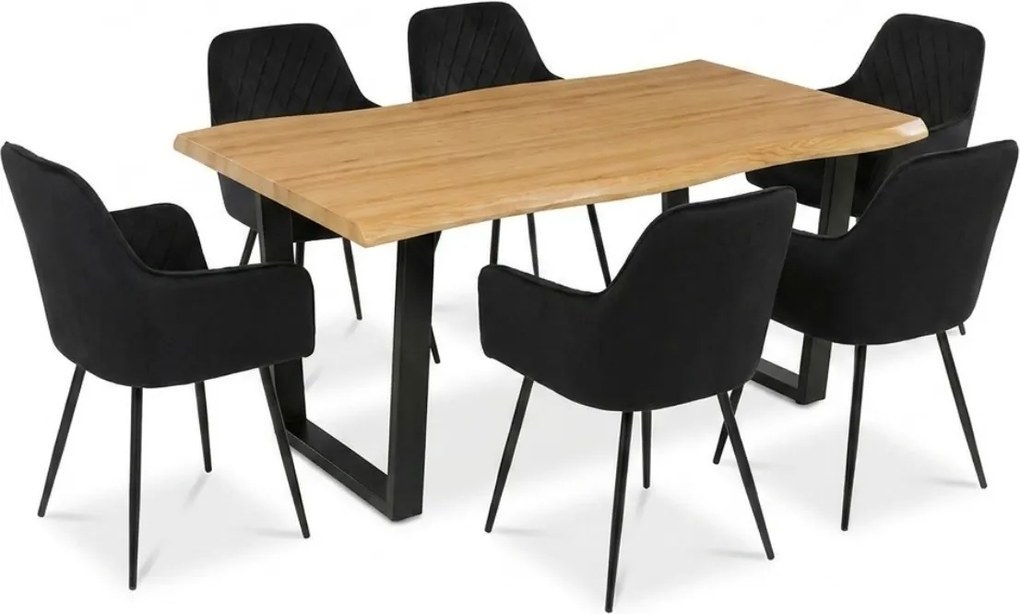 Vikio Jídelní set pro 6 osob 160x90 cm dub noha U černá židle s područkami VJS166-6C