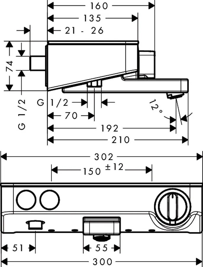 Hansgrohe ShowerTablet Select, termostatická vanová baterie 300, chromová, 13151000