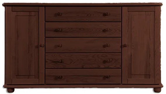 Drewmax KD164 - Komoda kombinovaná z masivní borovice 165x42x92cm - Ořech