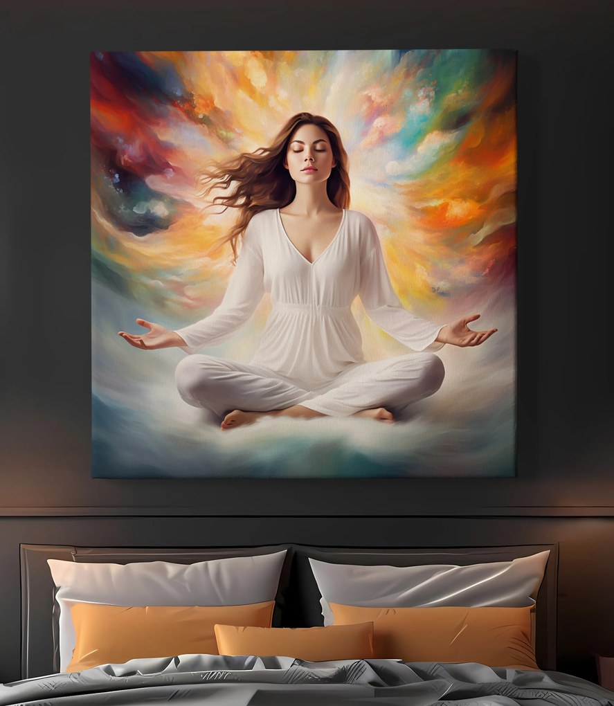 Obraz na plátně - Meditace, žena v bílých šatech FeelHappy.cz Velikost obrazu: 100 x 100 cm