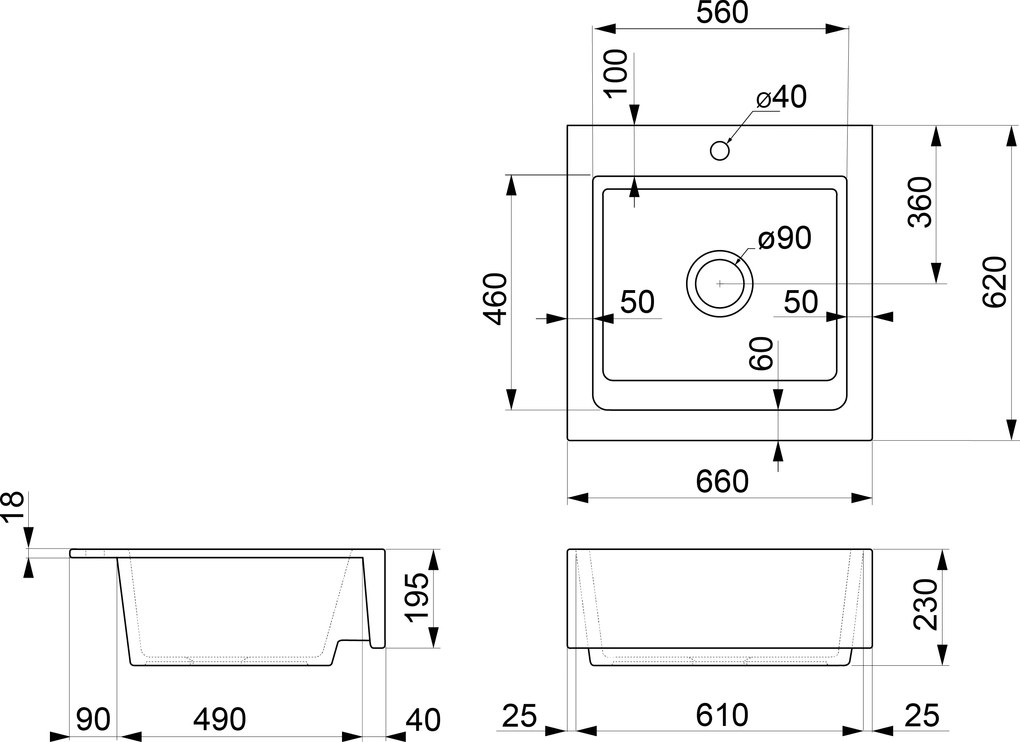 Sapho Arya kuchyňský dřez keramický 66 x 62 cm bez odkapu bílá 50166