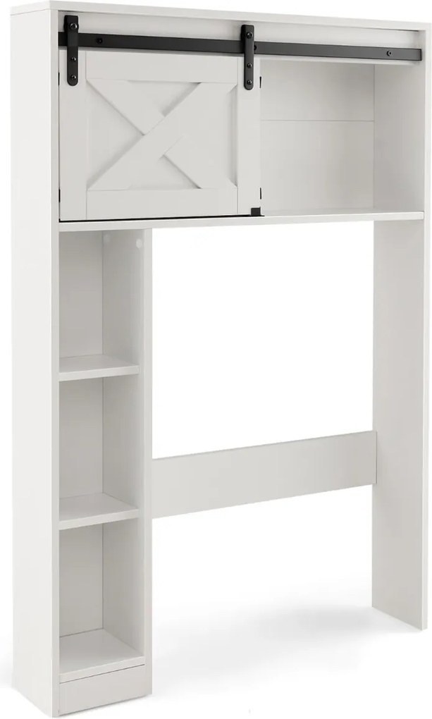 Costway Dřevěná toaletní skříňka WC police s posuvnými dveřmi – 84 × 17 × 128 cm