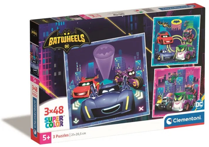 Clementoni - Puzzle 3x48 Square Batwheels