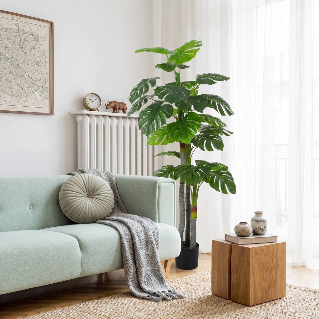 HOMCOM Umělá monstera 150 cm — realistický kmen a větve, 20 velkých listů, včetně květináče