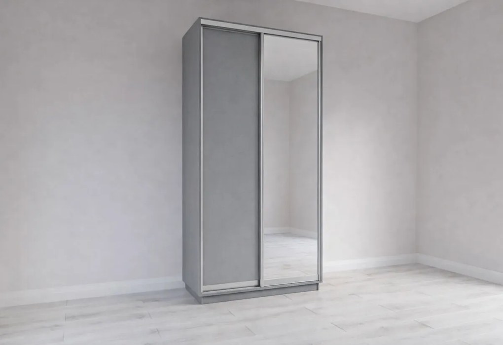 Skříň s posuvnými dveřmi 1200x2400x600 1LTD 1 Zrcadlo myší šedá, profil stříbrný