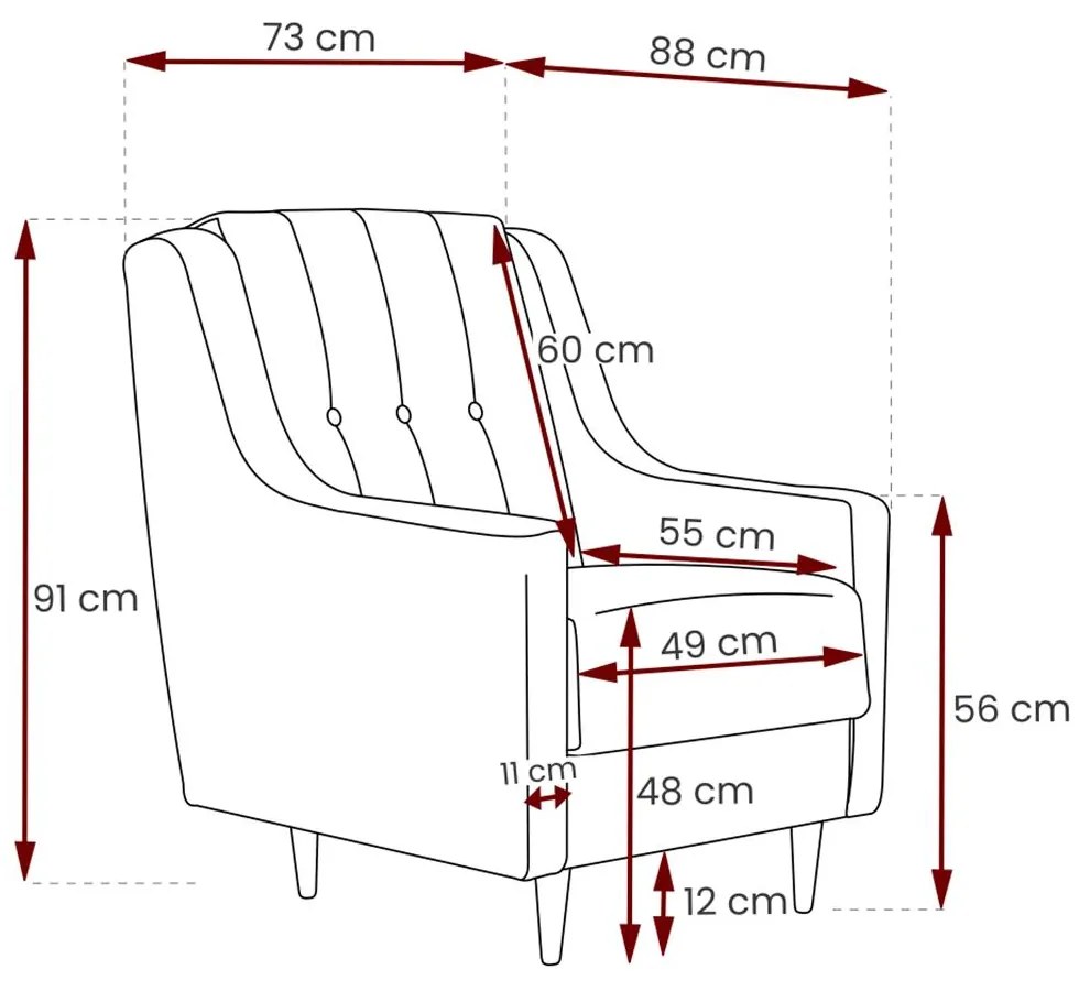 Křeslo PLATON | 73 cm | VÝBĚR TKANINY a NOŽIČEK