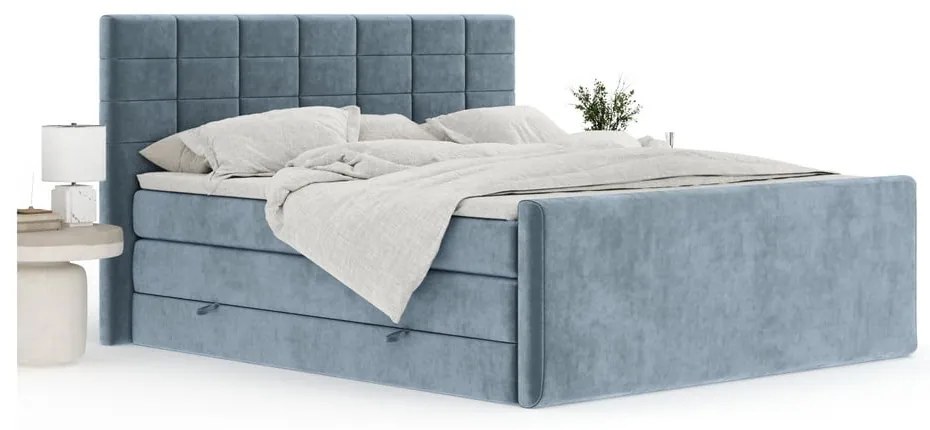 Modrá boxspring postel s úložným prostorem 160x200 cm Ava – Maison de Rêve