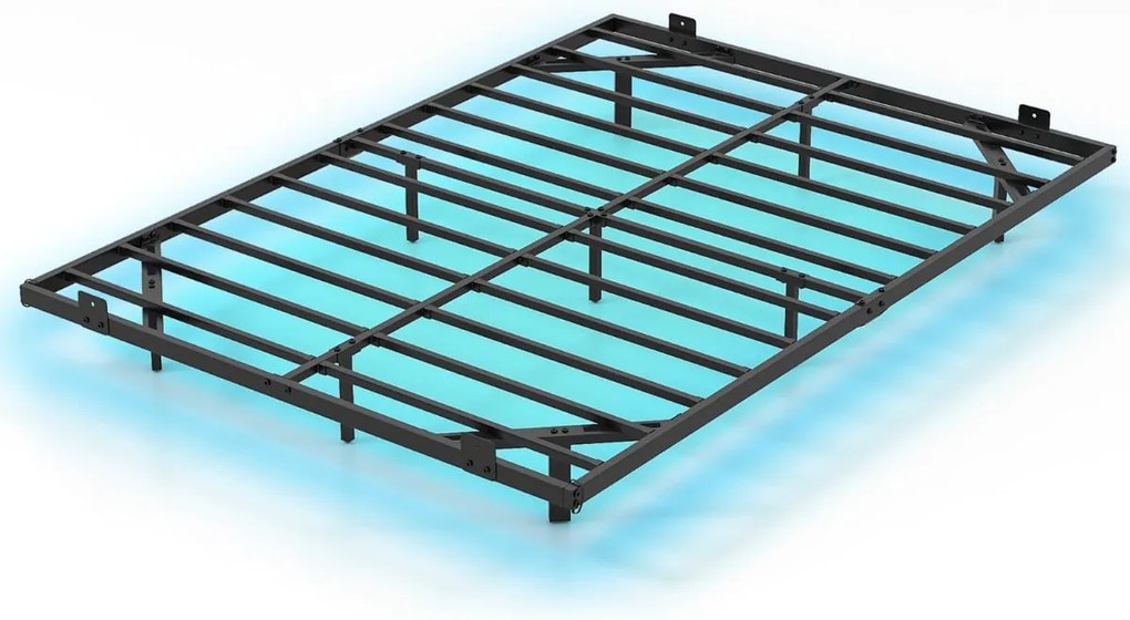 Costway Rám dvoulůžka plovoucí postel s LED světly moderní rám z kovu černé