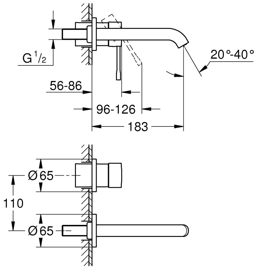 Grohe Essence - páková podomítková umyvadlová baterie dvouotvorová, chrom 19408001