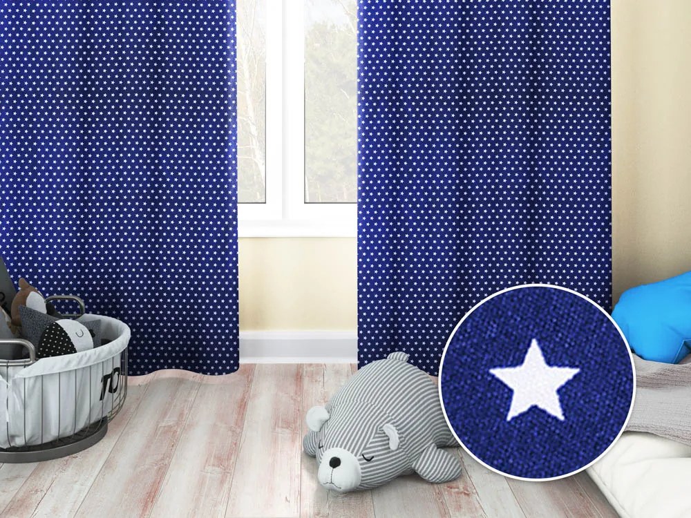 Biante Dětský bavlněný závěs Sandra SA-352 Bílé hvězdičky na modrém 130x180 cm