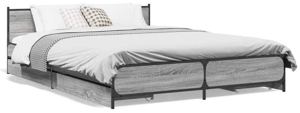 Rám postele se zásuvkami šedý sonoma 140 x 190 cm kompozit - Default Title