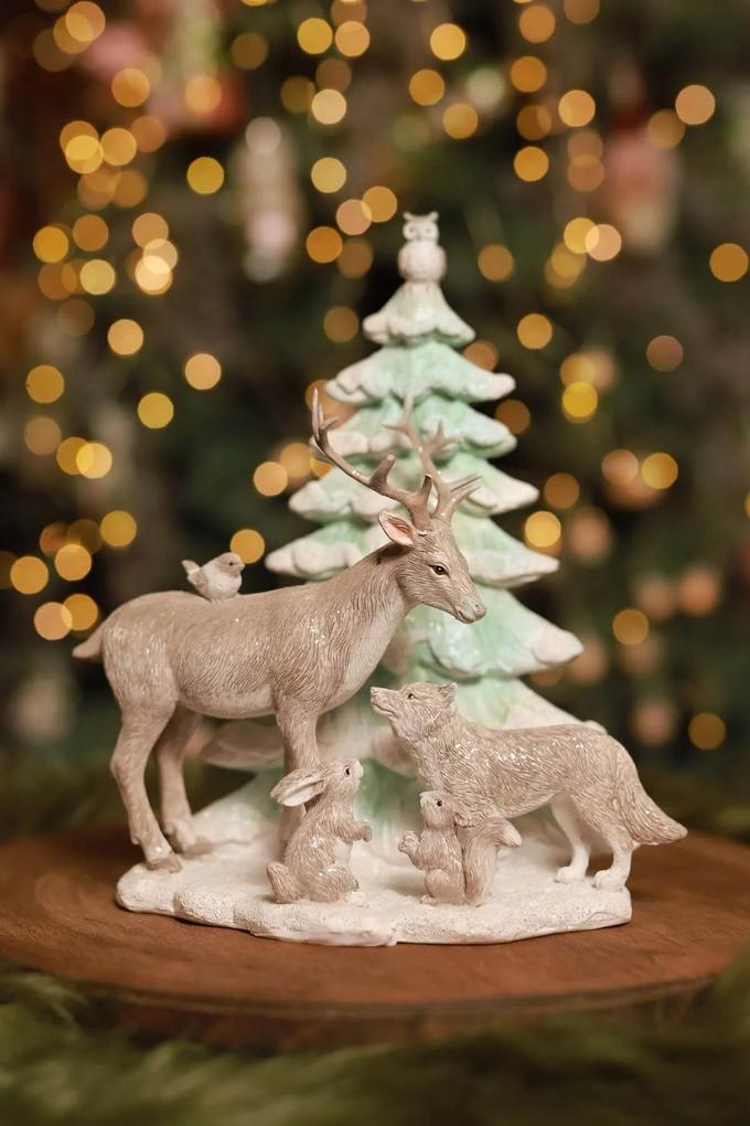 Ledově šedá vánoční figurka lesní zvířátka 21cm