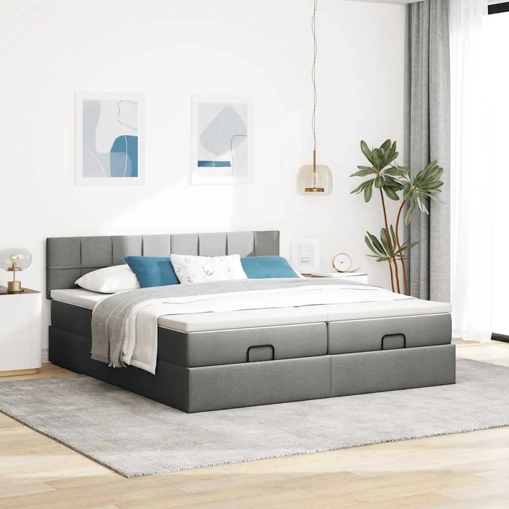 Osmanský rám postele s matrací tmavě šedá 180x200cm textil 3312844