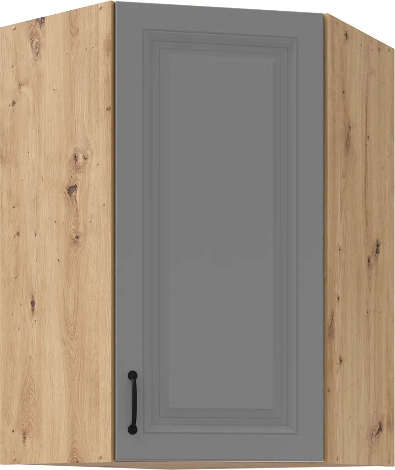 STILO ad | horní skříňka 60x60 GN-90 1F (45°) rohová s policemi | VYSOKÁ | UNI dvířka | artisan/světle šedá