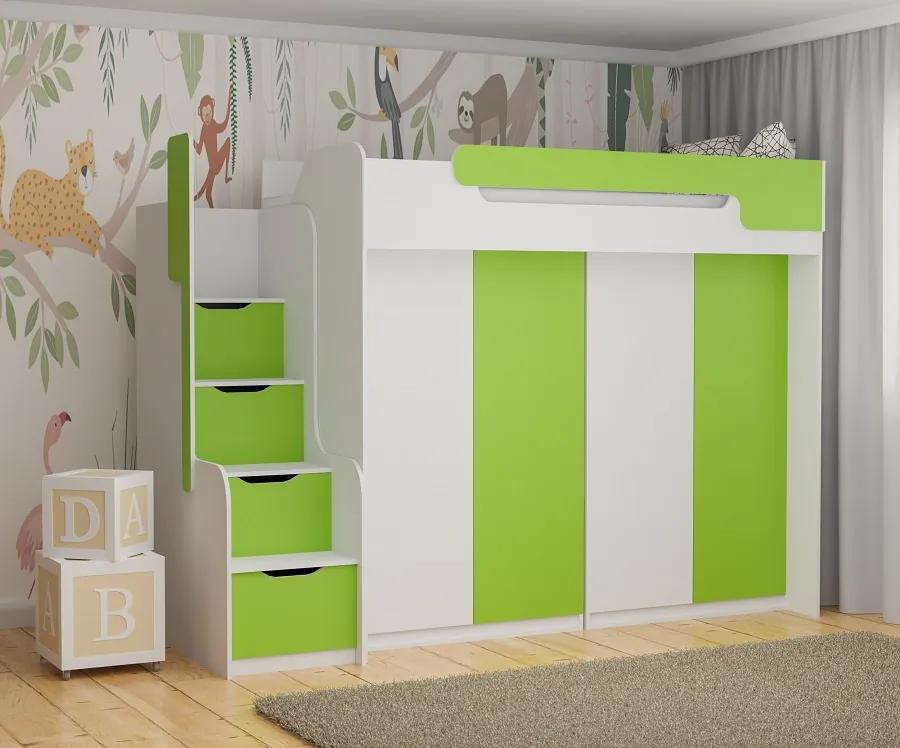 Poschoďová postel Dorian + skříně - zelená