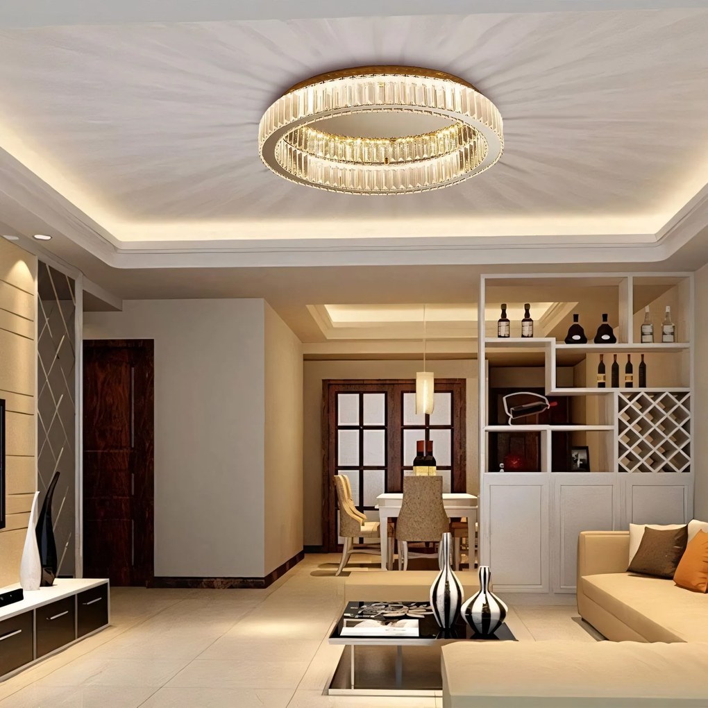 Toolight Toolight, LED křišťálové stropní svítidlo 40cm, 24W, 4000K, 1120lm, APP1720-C, zlatá matná, OSW-09301