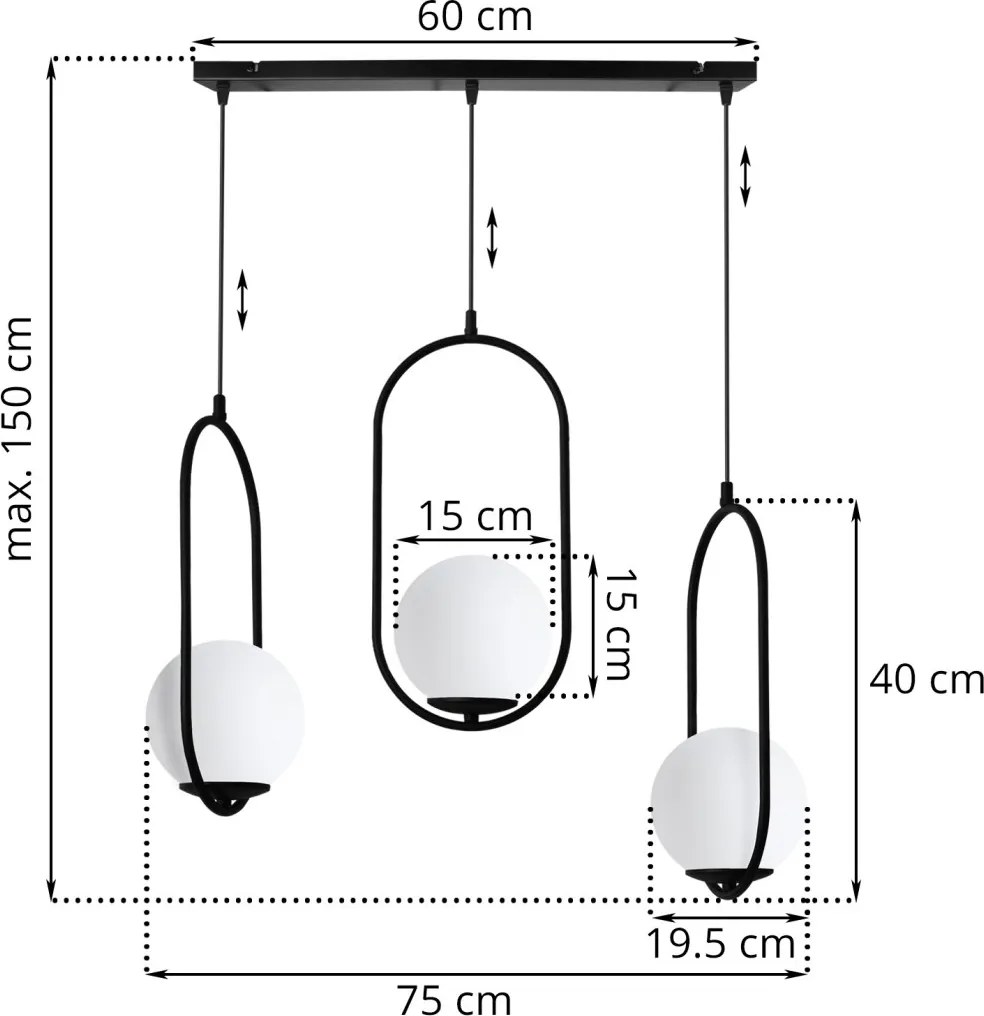 Závěsné svítidlo Florence, 3x bílé skleněné stínítko, b, UI