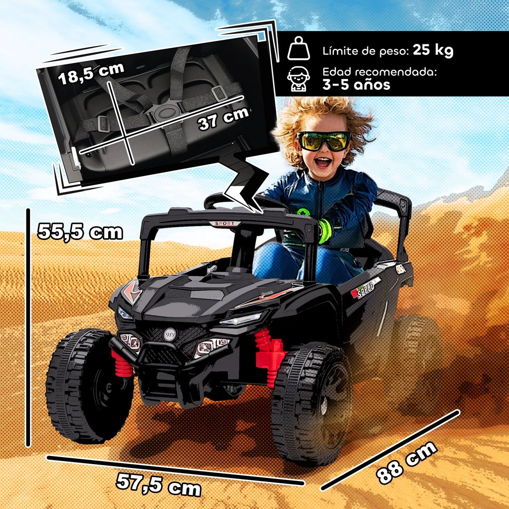 AIYAPLAY dětské elektroauto 12V s 2 motory, dálkové ovládání 2,4G, zadní odpružení, světla, hudba, černá