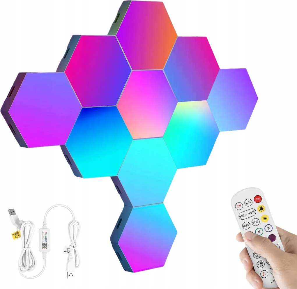 Rgb Lampa Hexagon Usb Dálkový Ovladač Sada 10 Ks Přijímacího Světla Smart Tuya