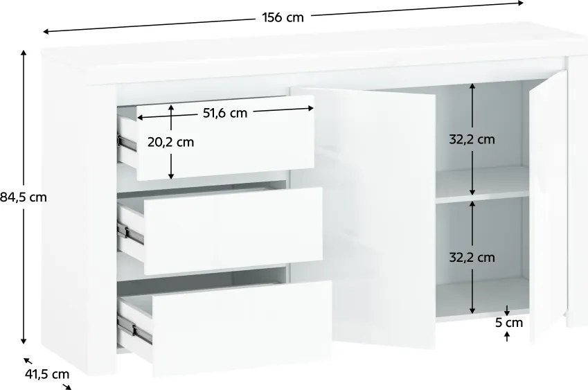 Tempo Kondela Komoda LINDY 2D3S, bílý lesk