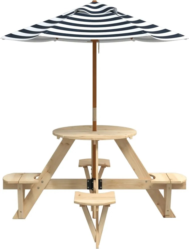 Piknikový stůl pro 4 děti se slunečníkem kulatý masivní jedle 3281622