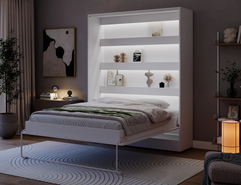 Devesto Sklápěcí postel Vertikální 160 Bílá LED