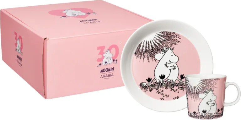 Set hrnku a talíře Moomin Love, růžový / 30. výročí