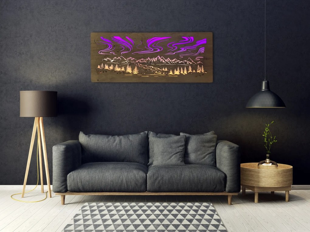 Li-Go "Polární záře" světelný obraz RGBW s baterií 120x50cm provedení povrchu: černá s patinou