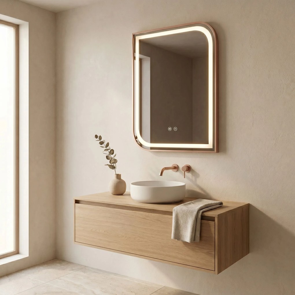 Rea ZONE, LED zrcadlo 50x70cm v rámu, broušené růžové zlato, HOM-00304