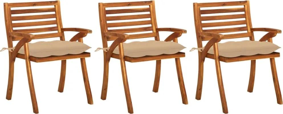 vidaXL Zahradní jídelní židle s poduškami 3 ks masivní akáciové dřevo [3060847] Barva: Černá