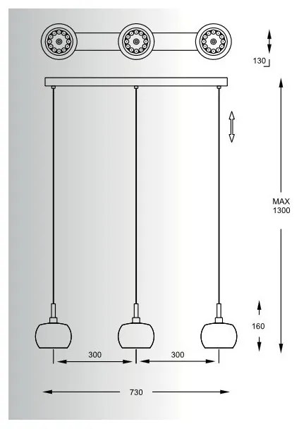 Zuma Line Závěsné svítidlo CRYSTAL 3, š. 73 cm , v. max. 130 cm