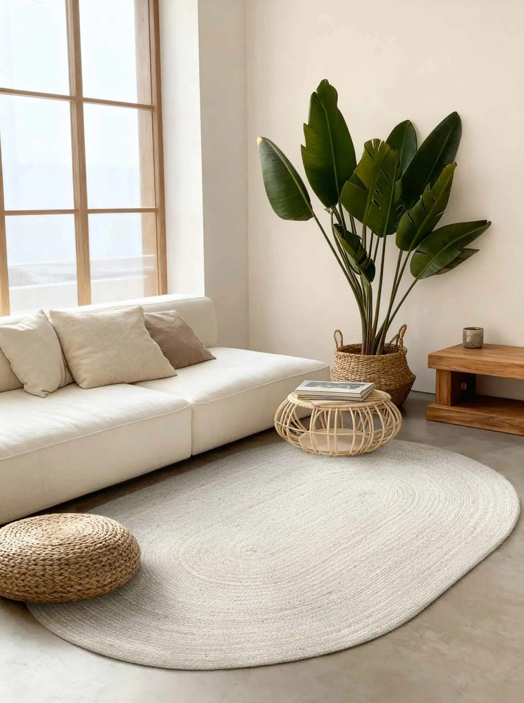 Hanse Home, Kusový koberec Jute Braided 106321 White ovál, 160x230 ovál, bílá, chodba / předsíň
