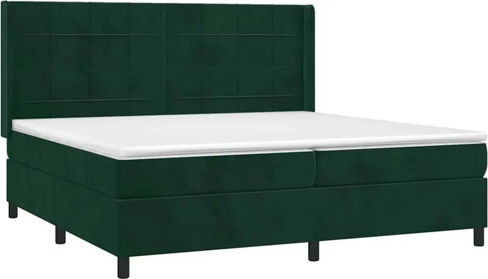 Box spring postel s matrací a LED tmavě zelená 200x200 cm samet 3139586