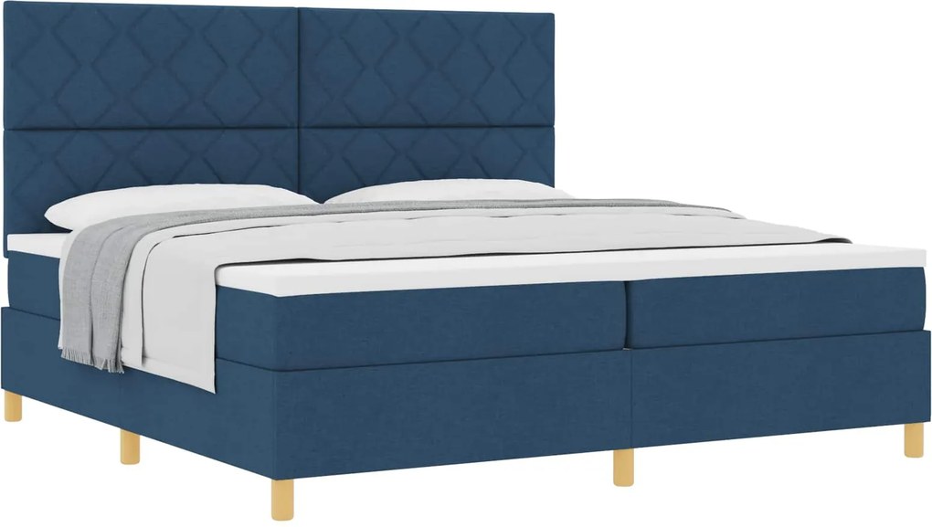 Postel s boxspringem s čelo Modrá 200 x 200 cm textil 3339727