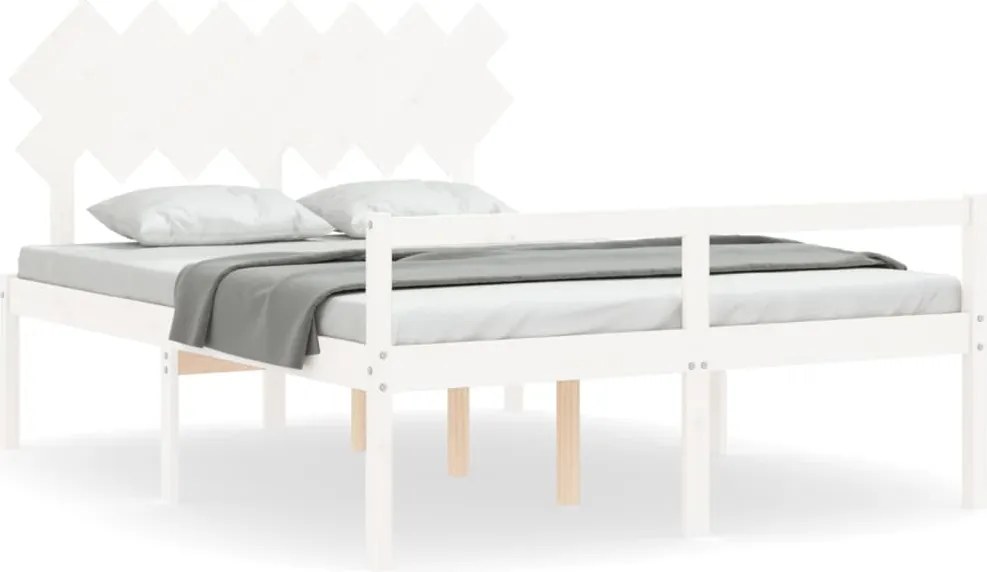 Postel s čelem pro seniory bílý 140x190 cm masivní dřevo 3195527
