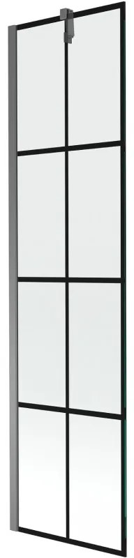 Mexen Next, 1-křídlová vanová zástěna 50 x 150 cm, 6mm čiré sklo - černý vzor, grafitová, 895-050-000-00-77-95